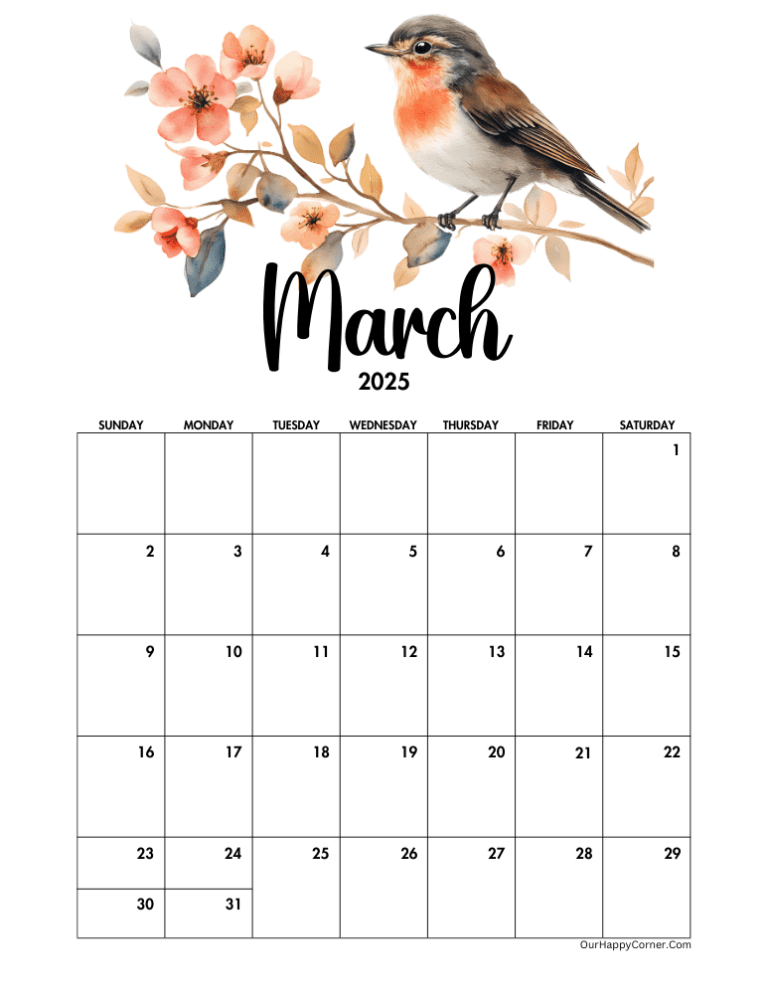 Free Printable March 2025 Calendar - Our Happy Corner