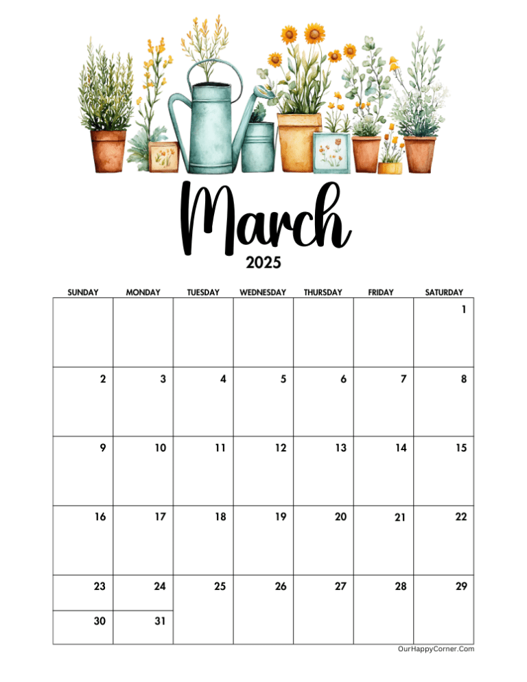 Free Printable March 2025 Calendar - Our Happy Corner