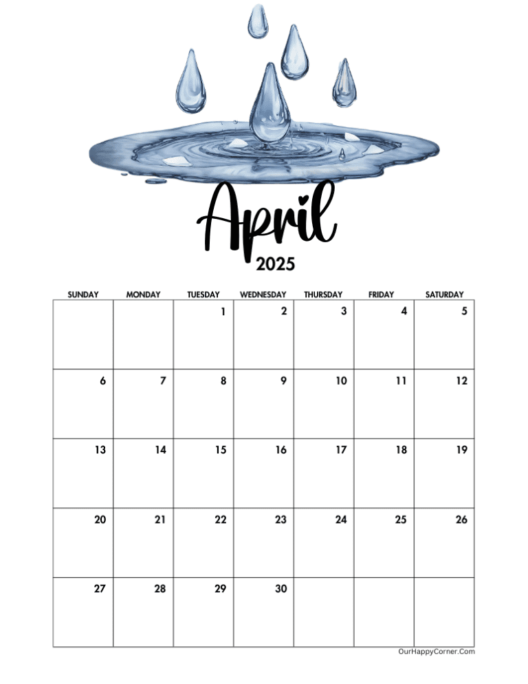 Free Printable April 2025 Calendar - Our Happy Corner