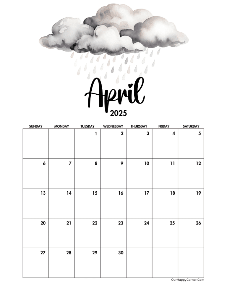 Free Printable April 2025 Calendar - Our Happy Corner