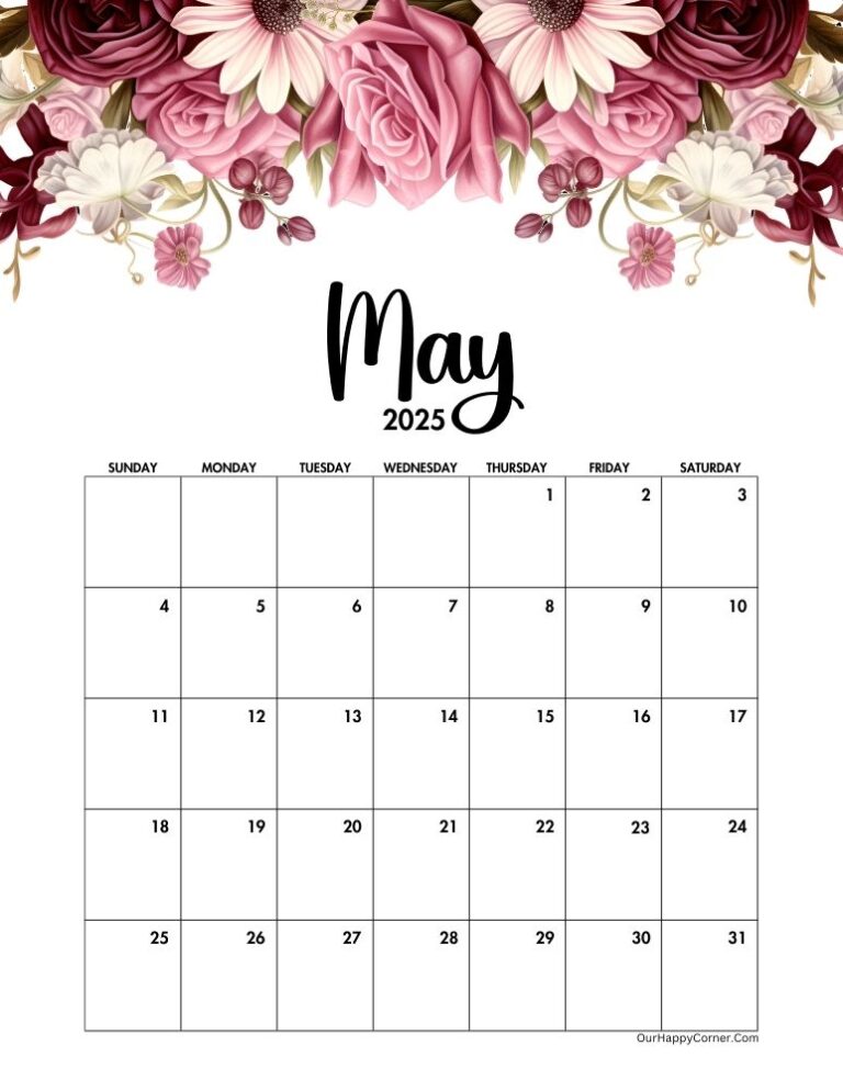 Free Printable May 2025 Calendar - Our Happy Corner