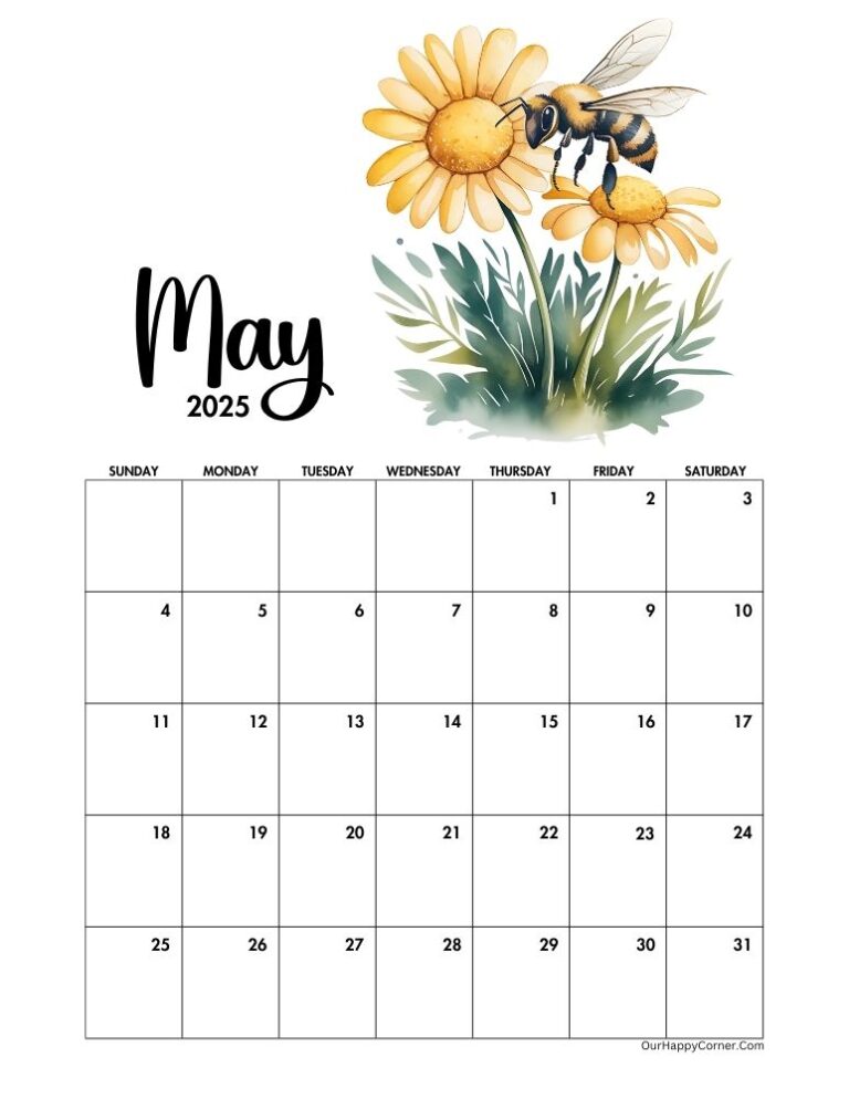 Free Printable May 2025 Calendar - Our Happy Corner
