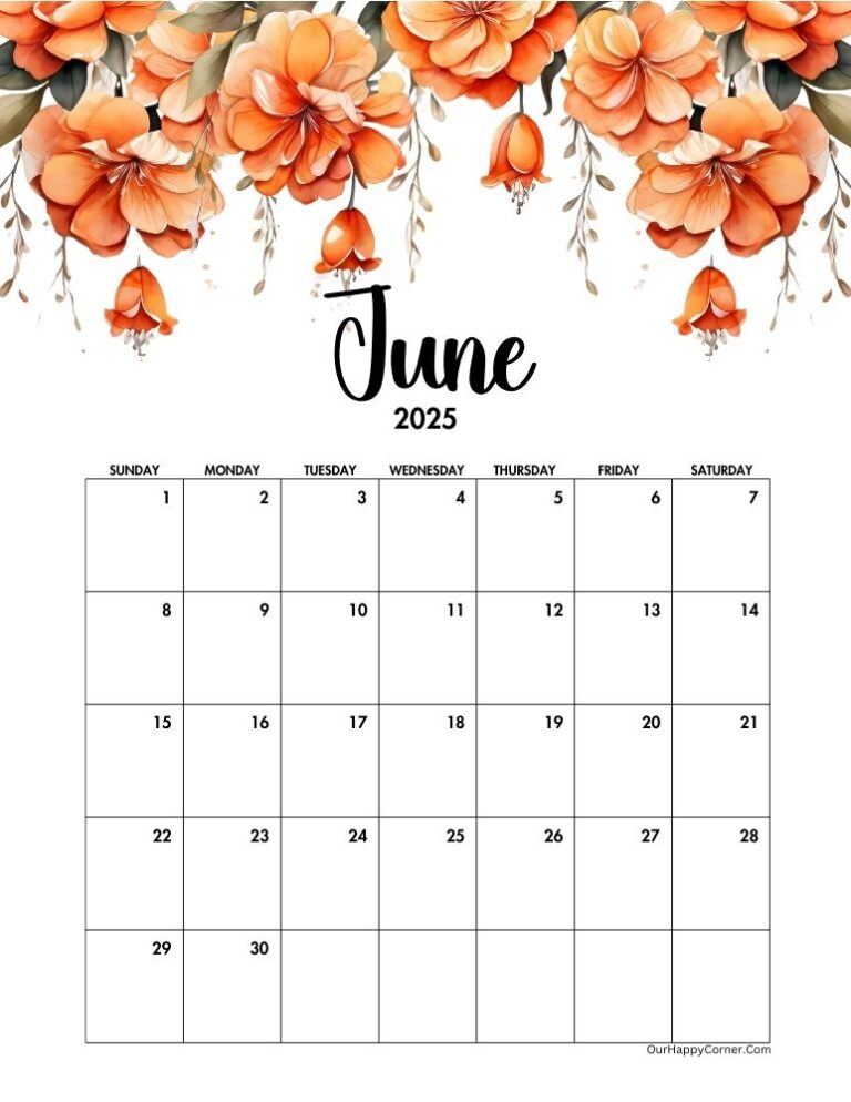 Free Printable June 2025 Calendar - Our Happy Corner
