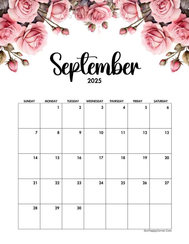 Free Printable September 2025 Calendar - Our Happy Corner