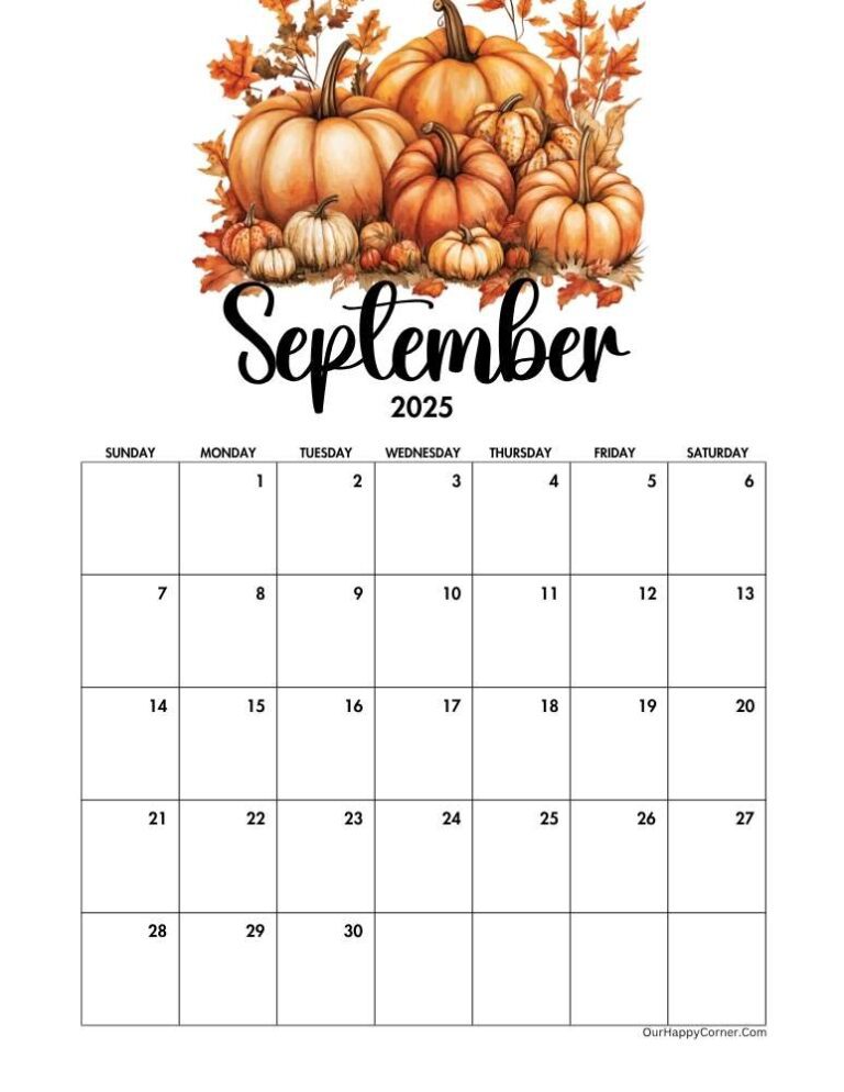 Free Printable September 2025 Calendar - Our Happy Corner