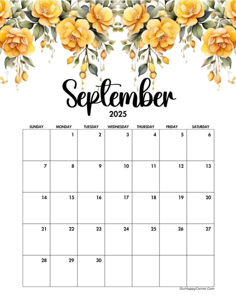 Free Printable September 2025 Calendar - Our Happy Corner