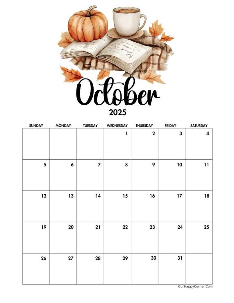 Free October 2025 Calendar Printables - Our Happy Corner